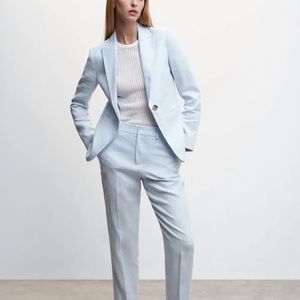 Mango | Jackets & Coats | Mango Light Blue Linen Blazer | Poshmark